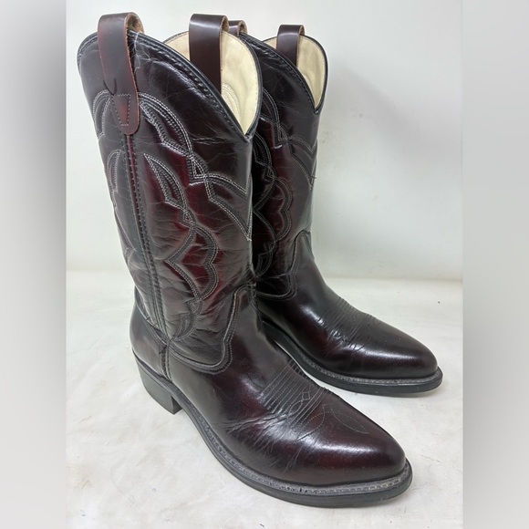 Double H | Shoes | Double H Black Cherry Leather Cowboy Boots | Poshmark